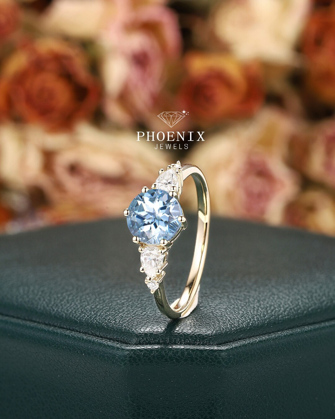 Unique Round Shape Aquamarine Engagement Ring 14K Solid - Etsy