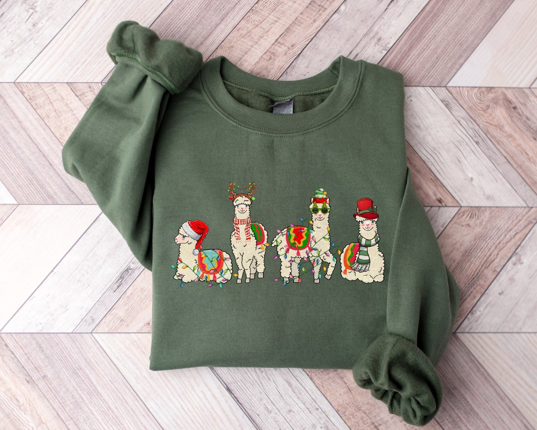 Retro Lama Merry Christmas Sweatshirt Llama Xmas Light Shirt - Etsy