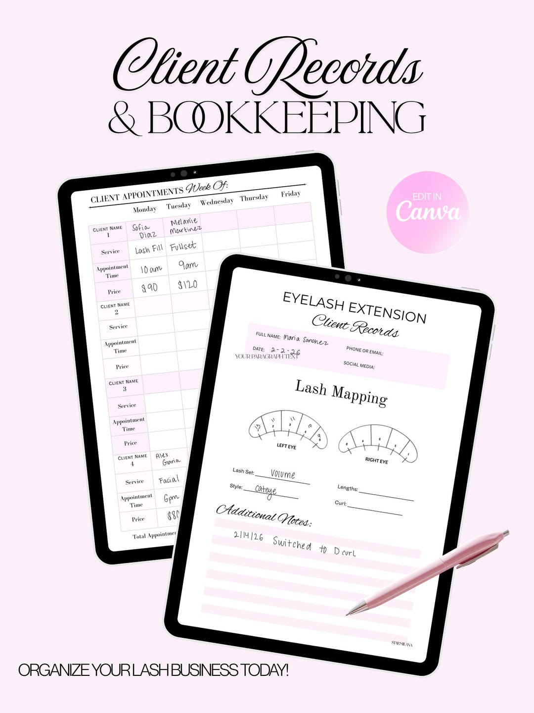 Digital Lash Client Record Template | Eyelash Extension Weekly ...