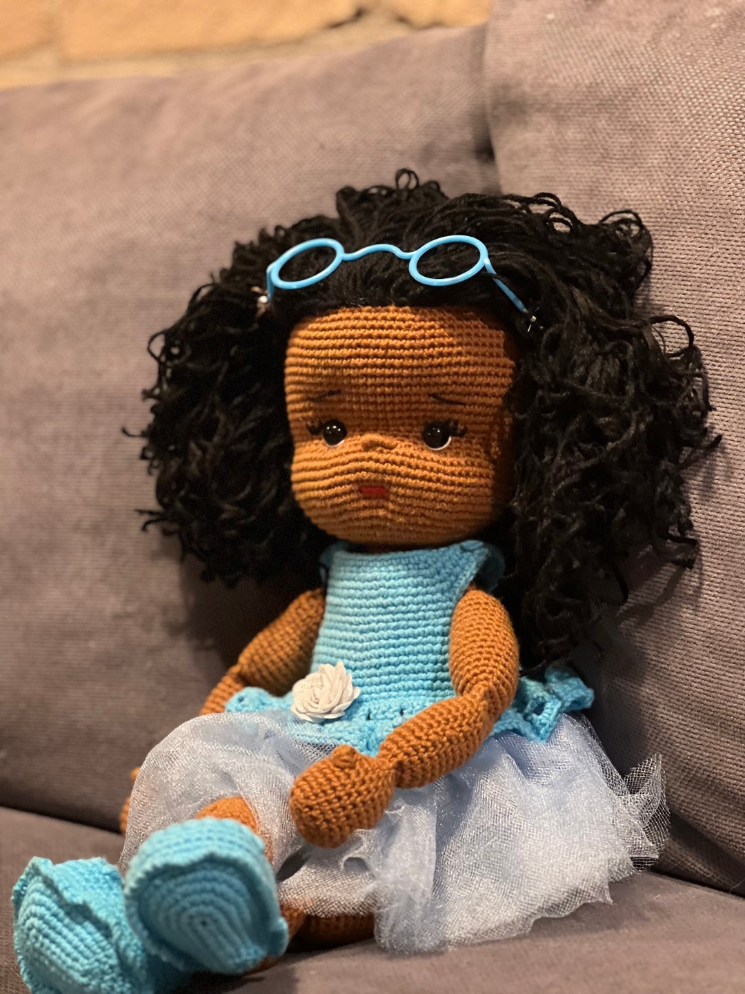 15 Inches Jointed Brown Skin Blue Dressed Fancy Baby Doll for Girls ...