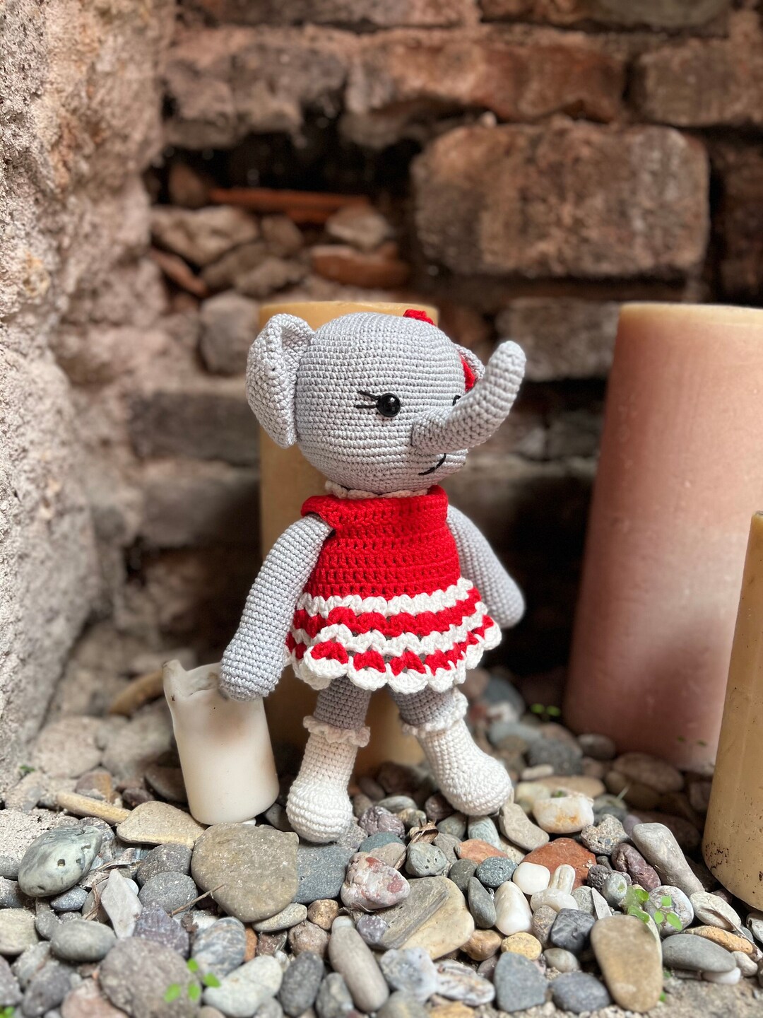 Little Crochet Red Dressed Elephant Stuffed Animal Toy for Girls ...