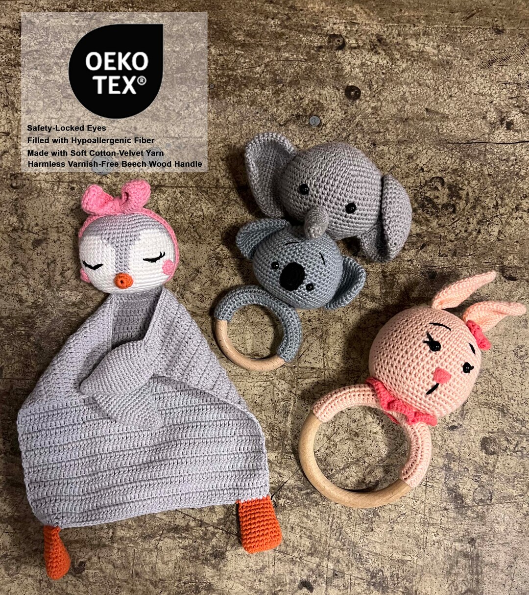 Amigurumi Sleeping Friend and Harmless Vernish-free Wood Handle Toys ...