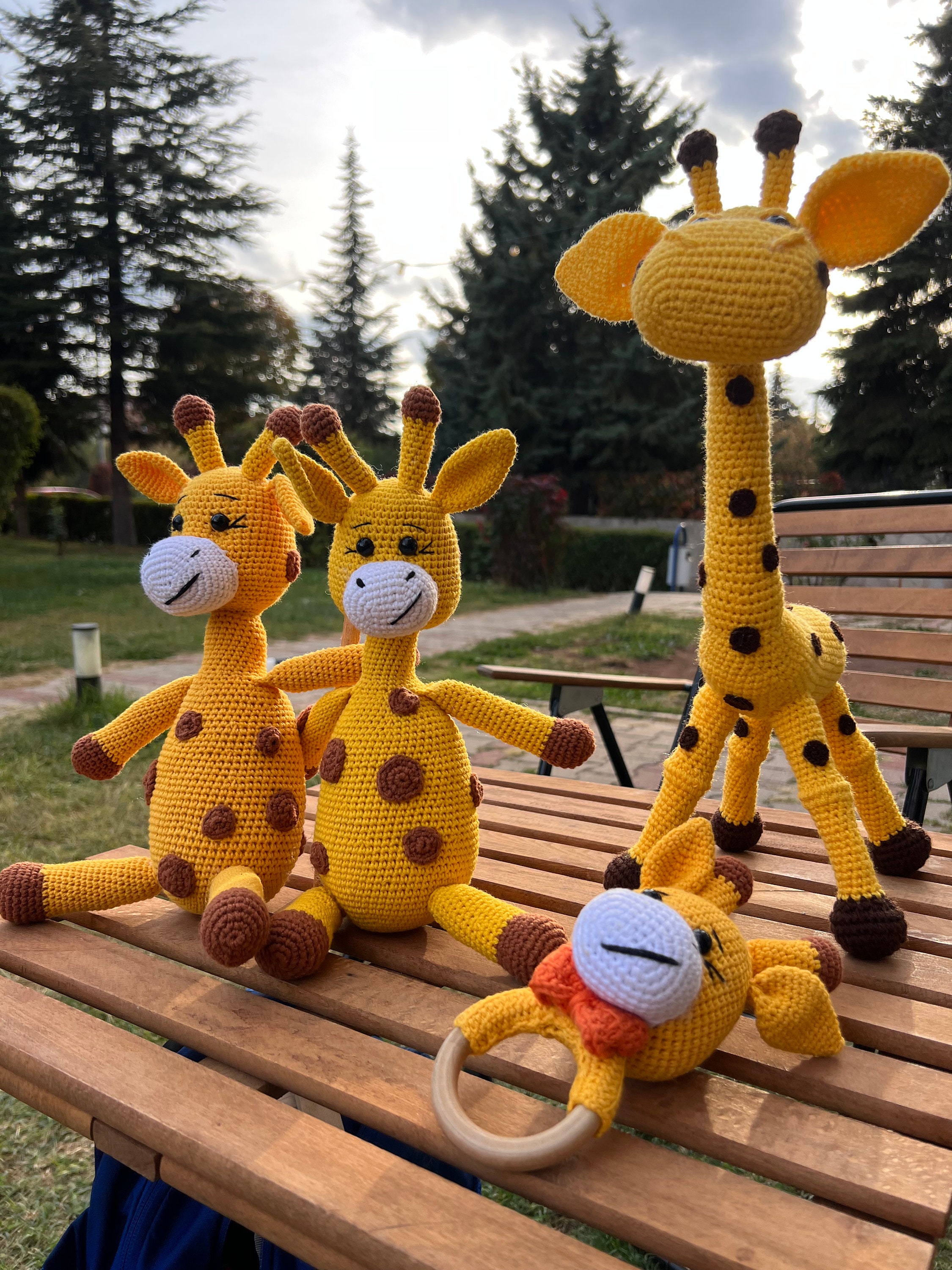 Yellow Giraffe Set New Born Gift, Wooden Handle Baby Rattle, Baby ...