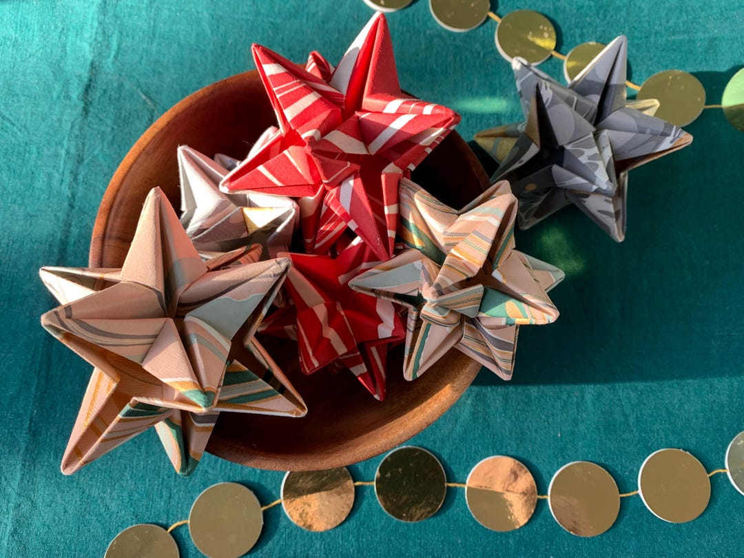 Origami Star, Marbled Paper, Christmas Tree Bauble, Eco Friendly ...