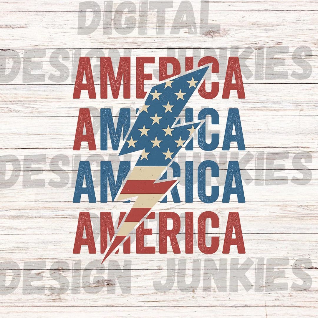 Retro America Lightning Bolt PNG – 4th of July Patriotic Sublimation ...