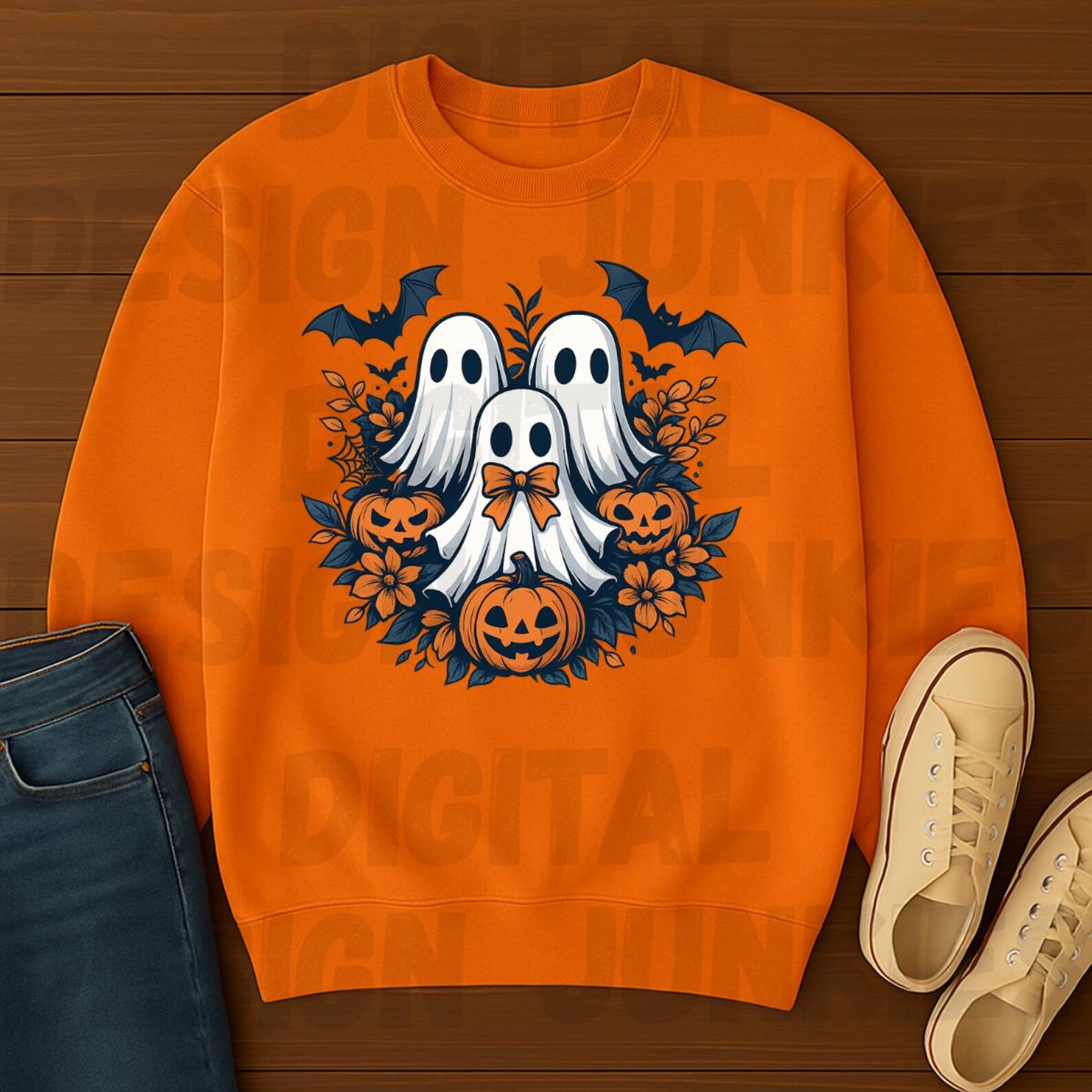 Vintage Halloween Ghost Trio PNG – Cute Spooky Ghosts With Pumpkins and ...