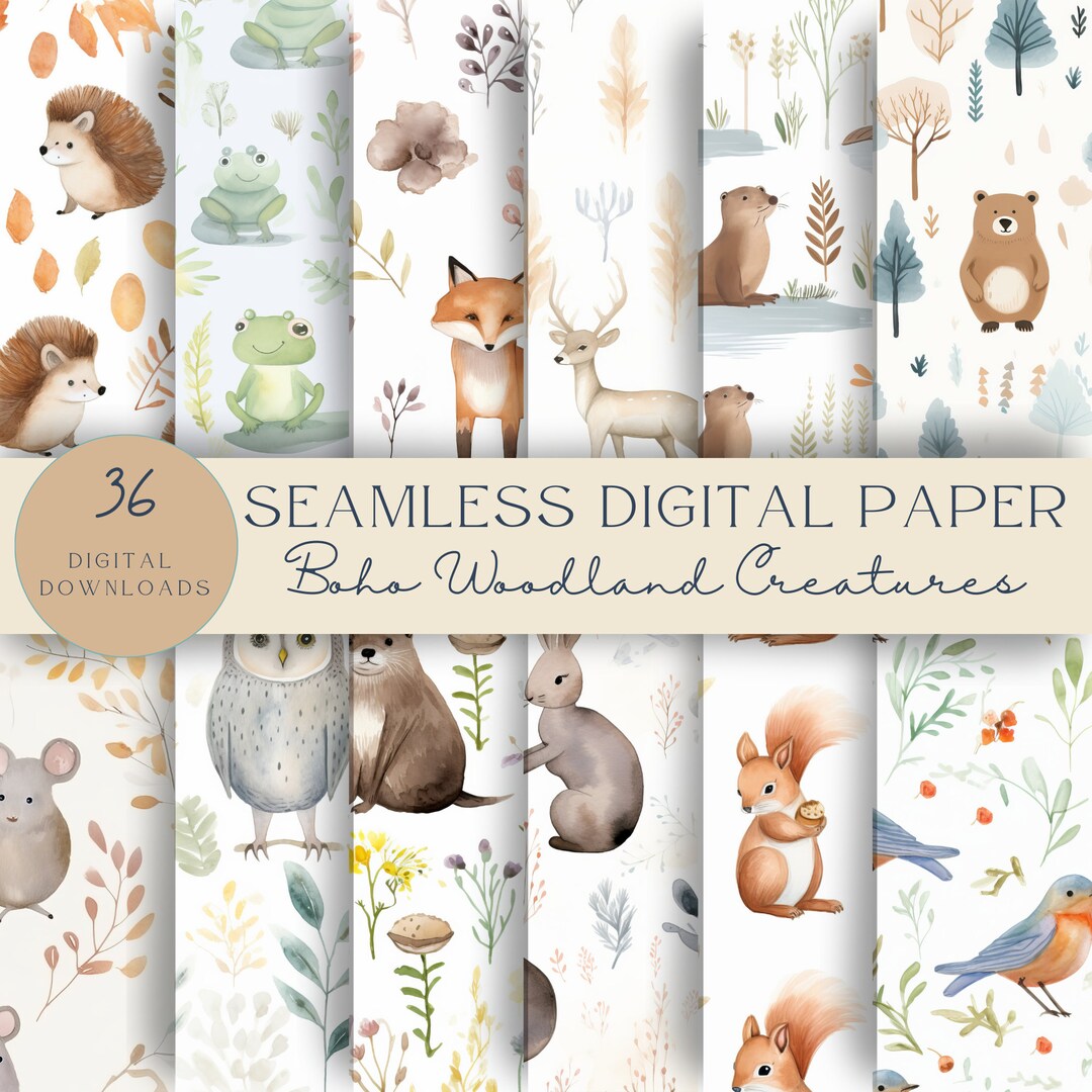 Boho Woodland Creatures | Woodland Theme Seamless Pattern | Digital ...