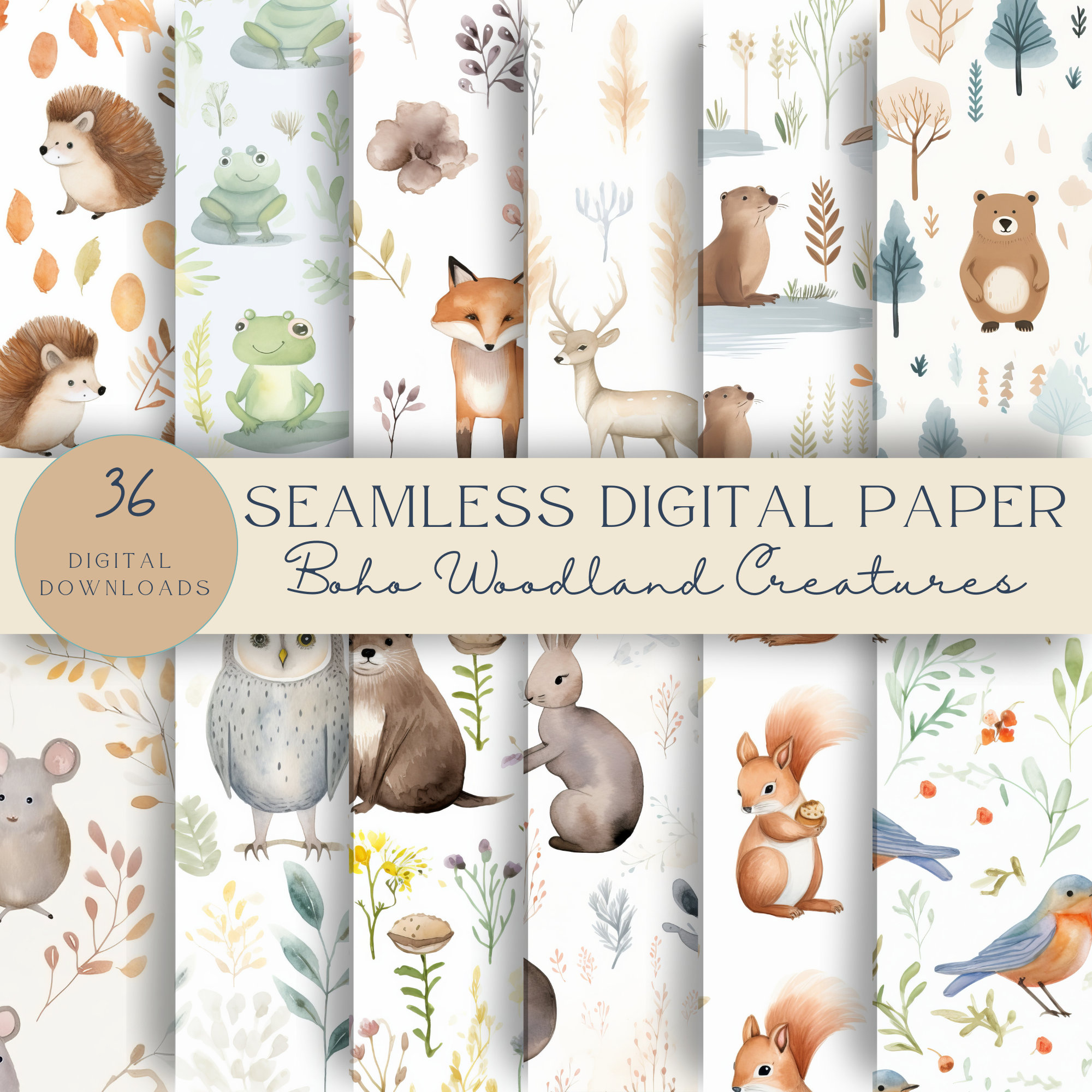 Boho Woodland Creatures | Woodland Theme Seamless Pattern | Digital ...