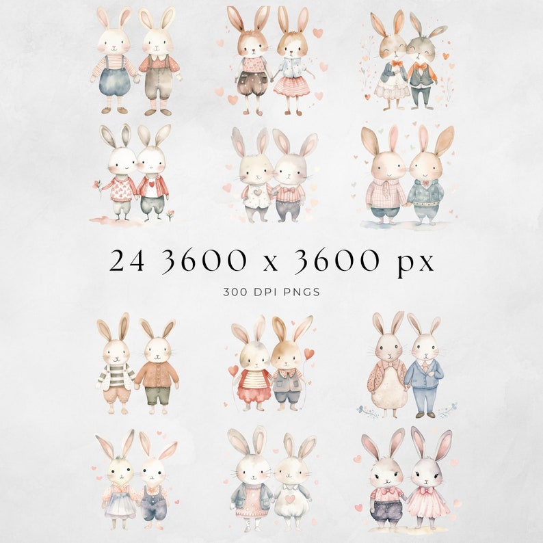 Valentines Bunny Clipart, Cute Children's Illustration (PNG, Instant ...