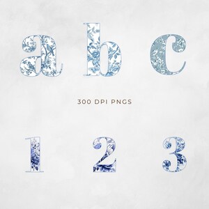 French Blue Floral Toile Alphabet Clipart, ABC Clip Art, Letters ...