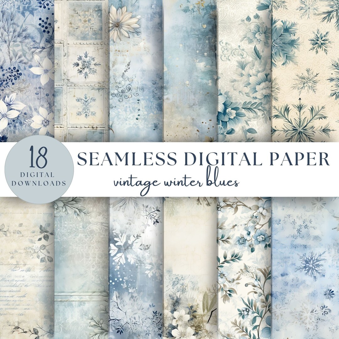 Vintage Winter Blue Digital Paper, Seamless Pattern, Scrapbooking, Junk ...