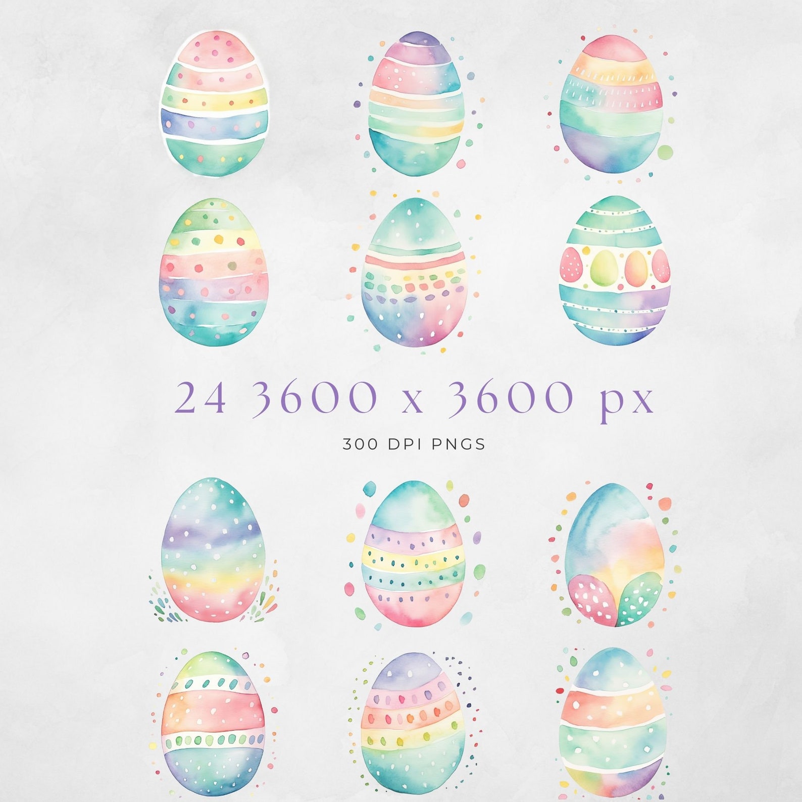 Watercolour Pastel Easter Eggs Clipart Bundle, Watercolor, Transparent ...