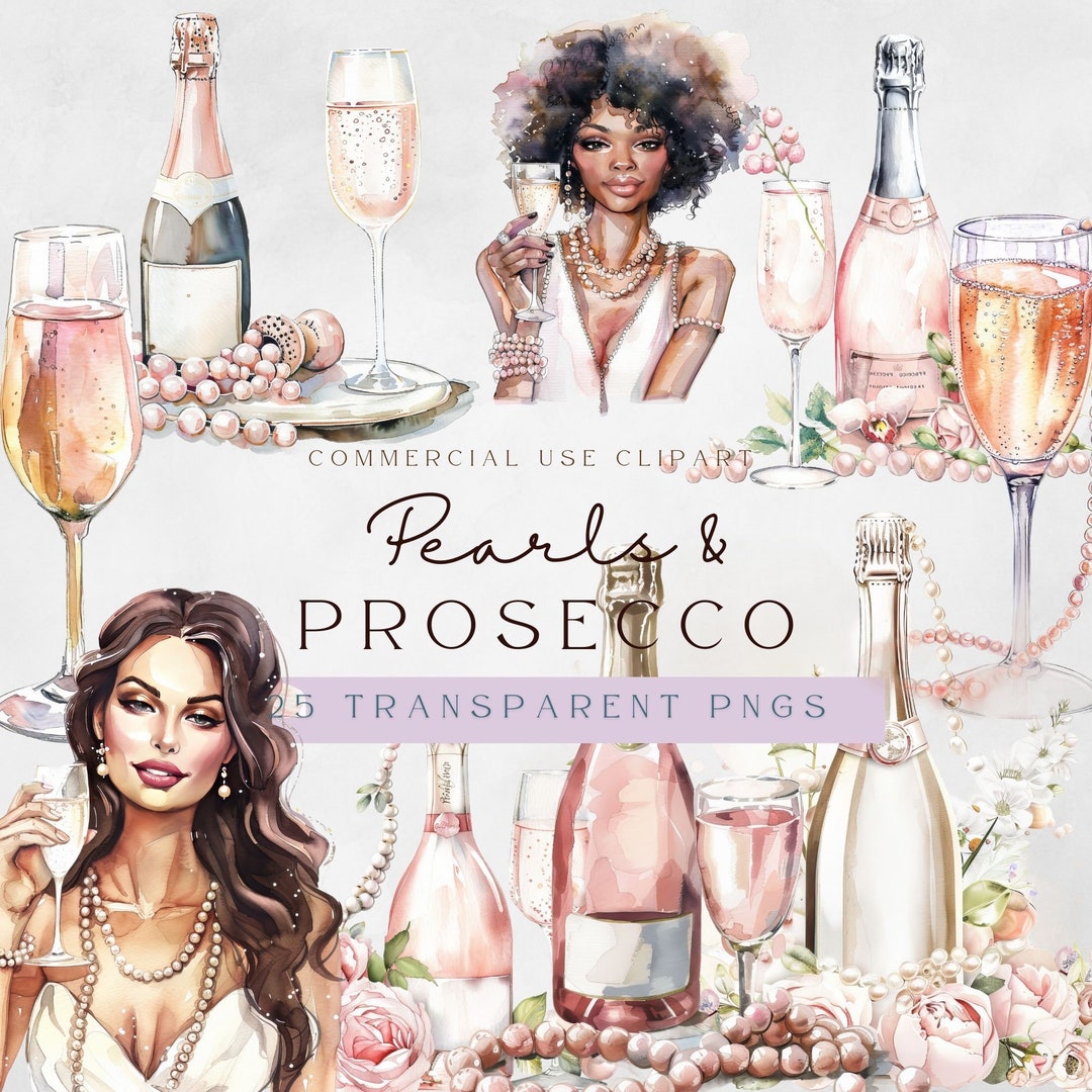 Prosecco and Pearls Clipart | Pearls and Prosecco Wedding Clipart | Coquette Clipart | Bridal ...