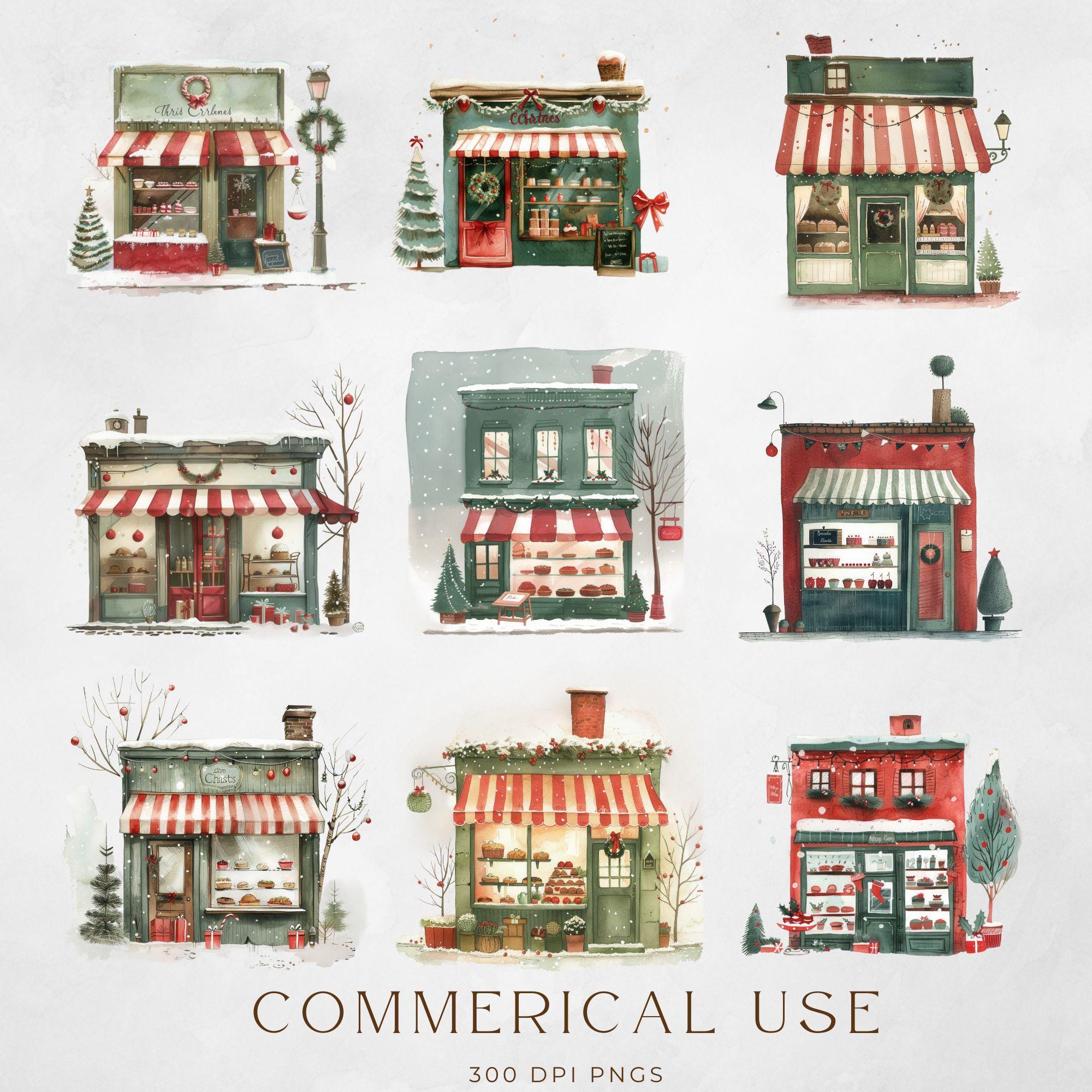 Cozy Watercolor Christmas Bakery Storefront Clipart - Winter Scenes ...
