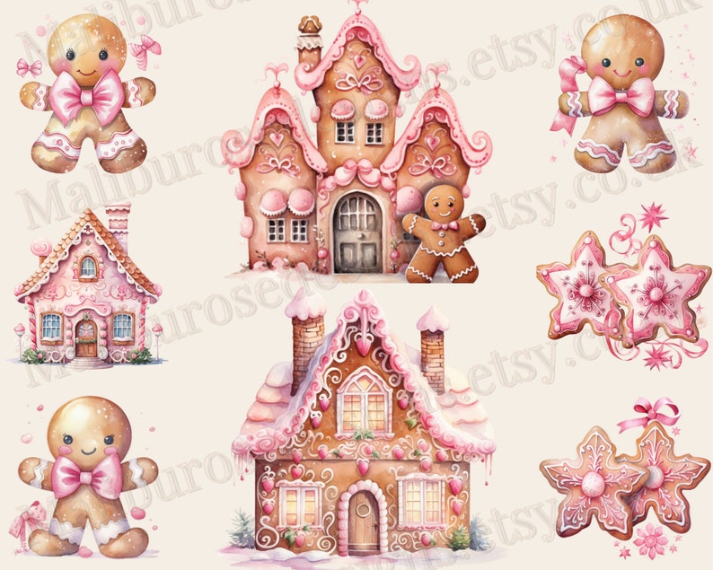 Cute Pink Gingerbread Clipart Watercolour, Transparent PNG, Instant ...
