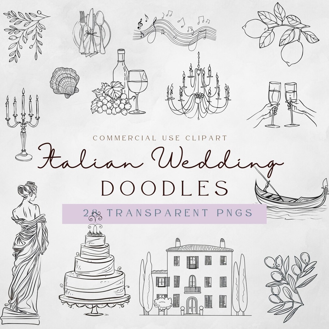 Italian Wedding Doodle Clipart | Hand Drawn Italian Wedding | La Dolce ...