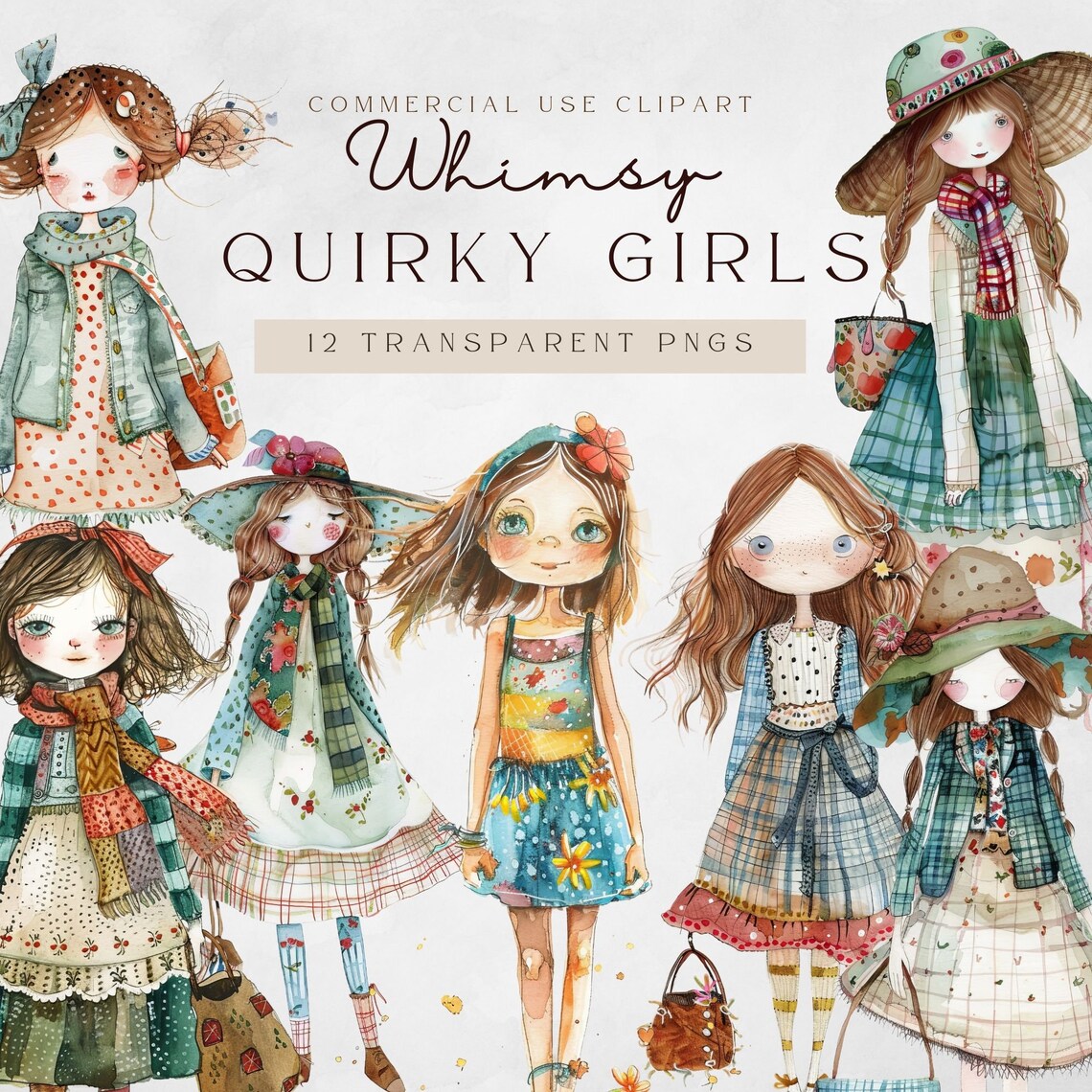 Whimsy Girl Clipart Whimsical Quirky Girl Illustration Quirky Clip Art ...