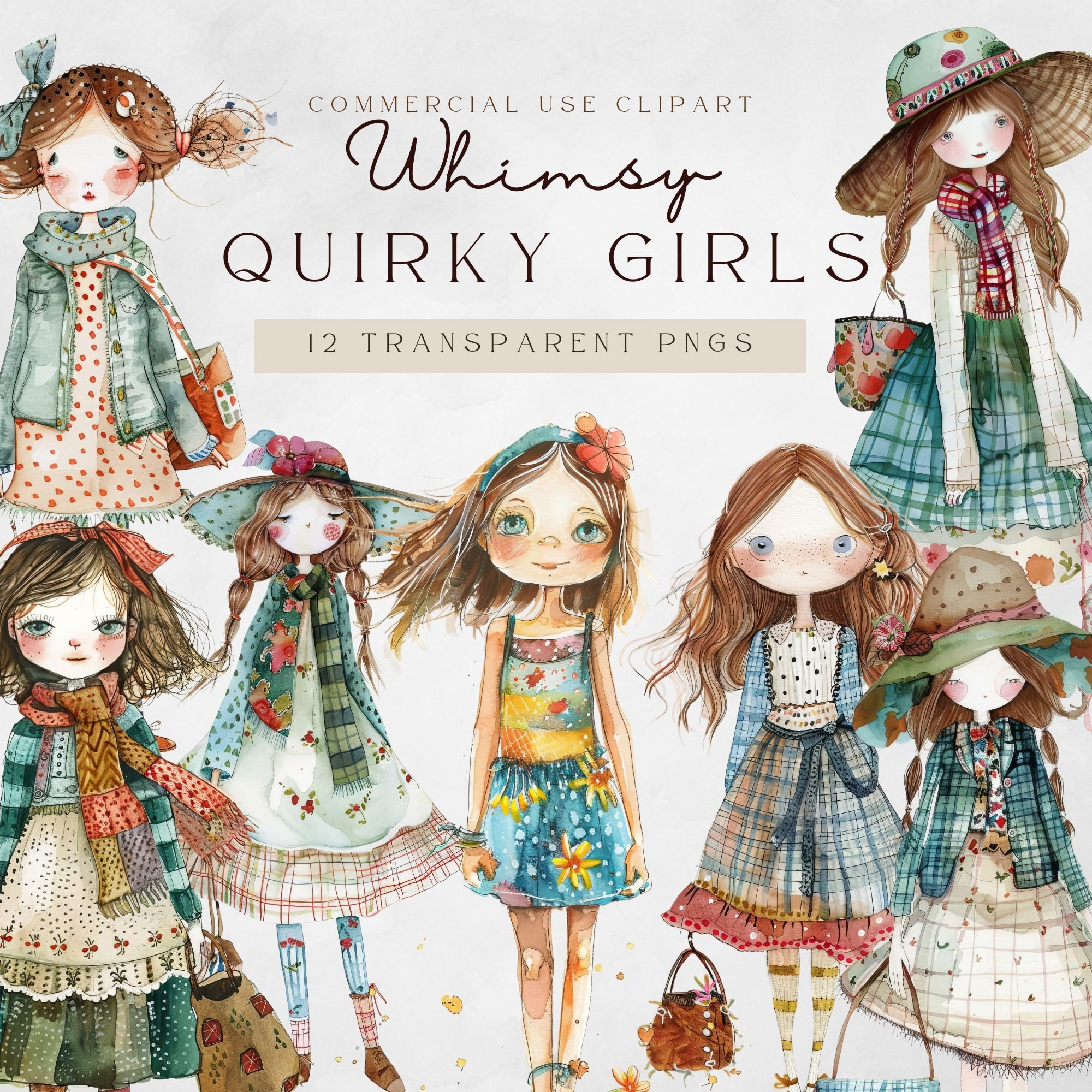 Whimsy Girl Clipart Whimsical Quirky Girl Illustration Quirky Clip Art ...