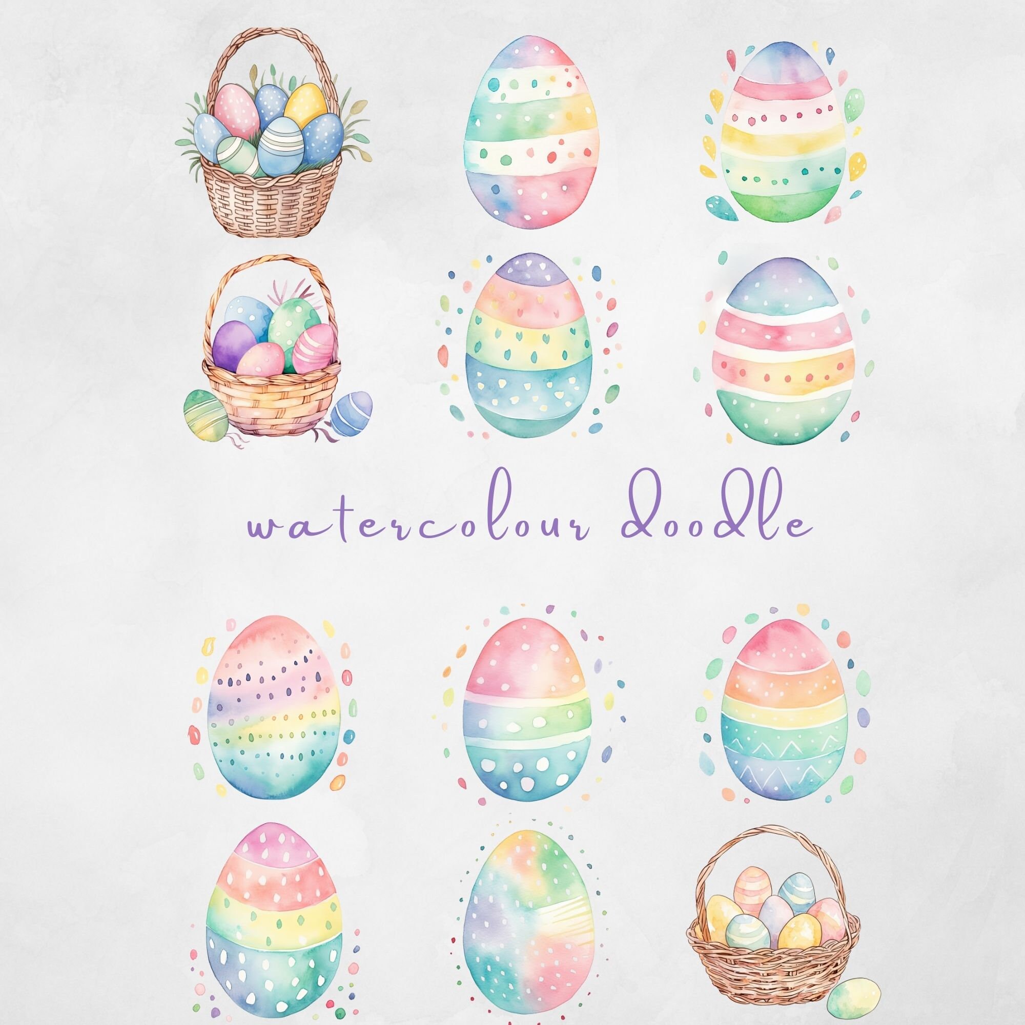 Watercolour Pastel Easter Eggs Clipart Bundle, Watercolor, Transparent ...