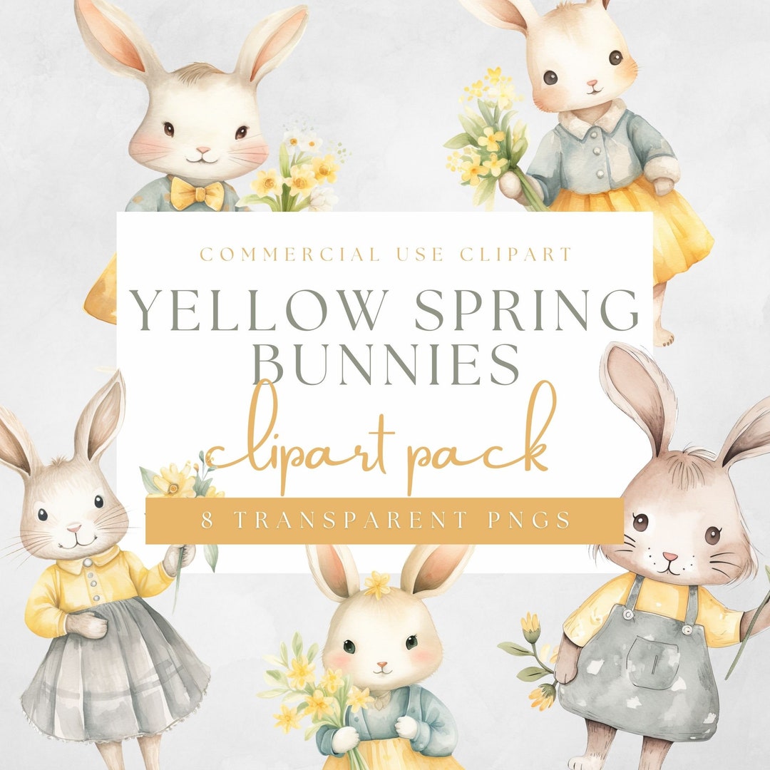 Whimsical Spring Floral Bunnies Clipart Bundle, Watercolor, Transparent ...