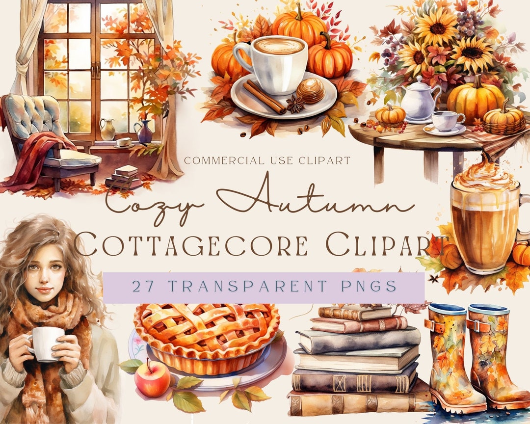 Cozy Autumn Fall Clipart Bundle, Watercolour, Cottagecore, Transparent ...