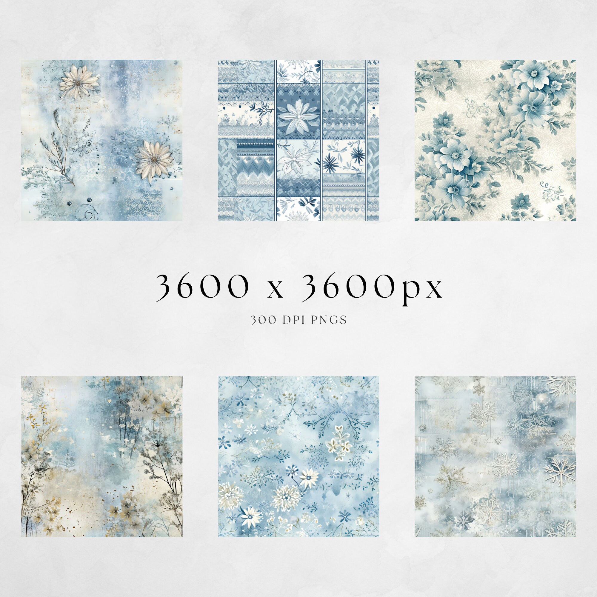 Vintage Winter Blue Digital Paper, Seamless Pattern, Scrapbooking, Junk ...