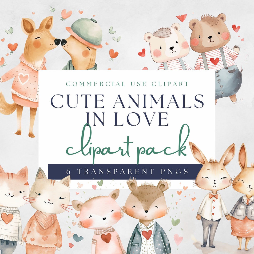 Valentines Animal Clipart, Cute Love Illustrations (commercial Use, PNG ...