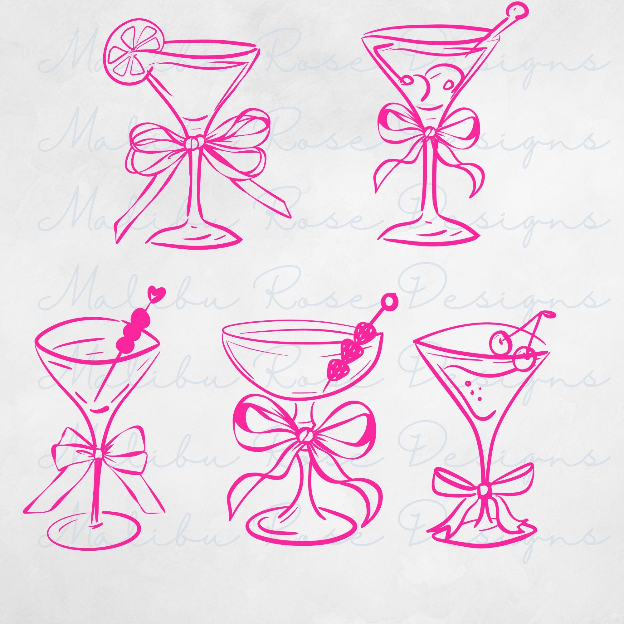 Martini Glass Clipart, Hand Drawn Cocktail Illustrations, Bachelorette ...