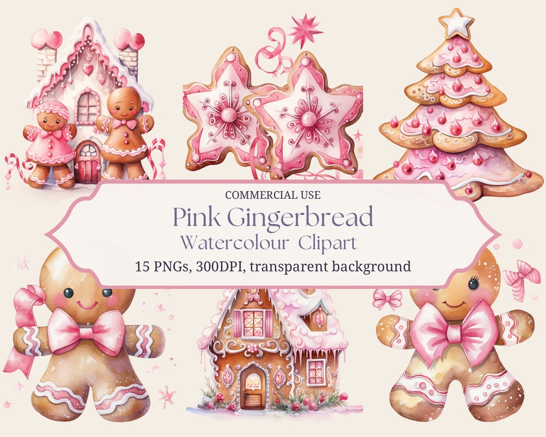 Cute Pink Gingerbread Clipart Watercolour, Transparent PNG, Instant ...