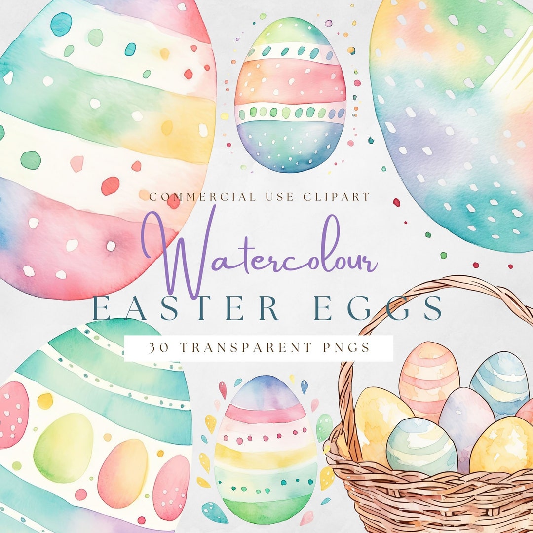 Watercolour Pastel Easter Eggs Clipart Bundle, Watercolor, Transparent ...