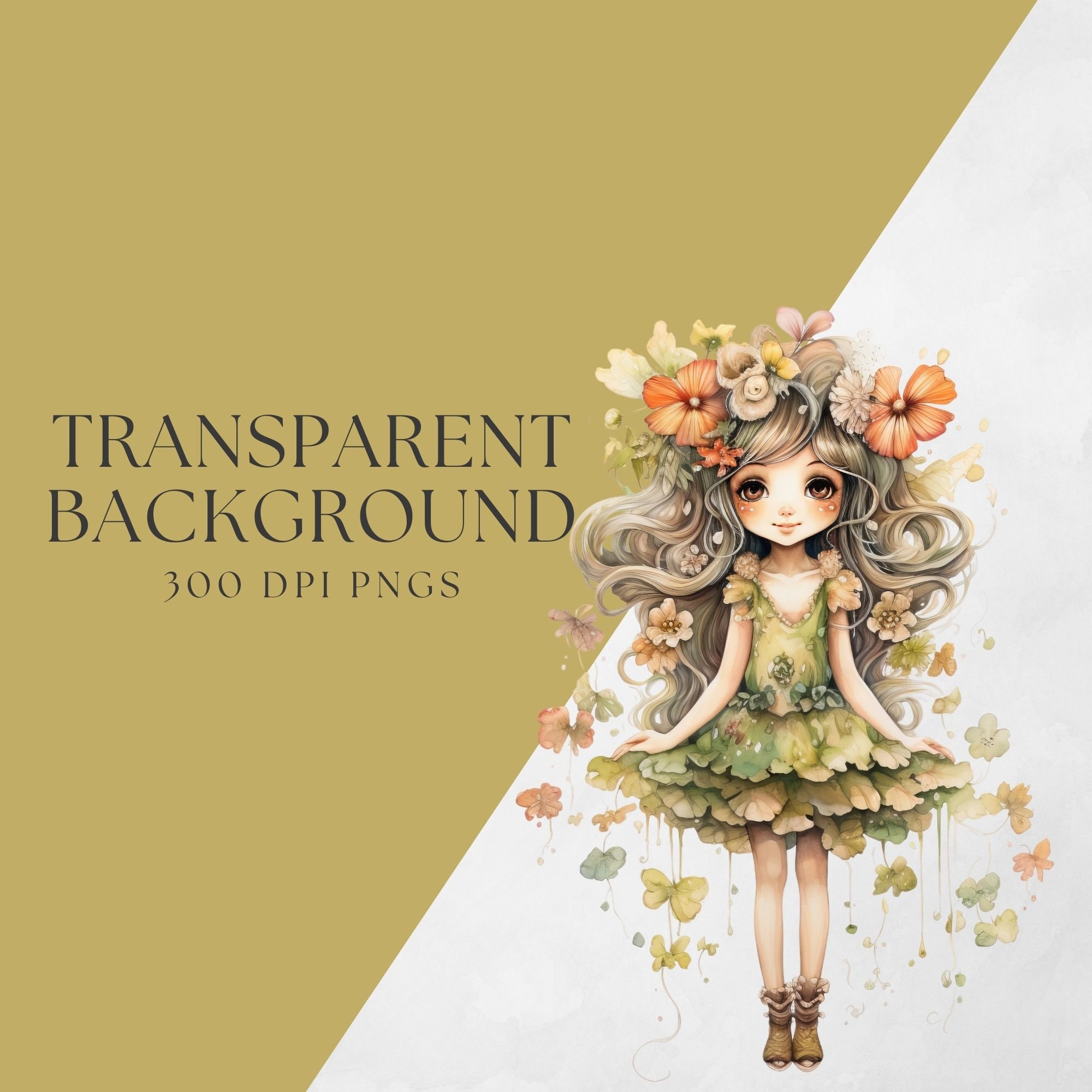 Cute Chibi Woodland Pixie Clipart, Transparent PNG, Instant Download ...