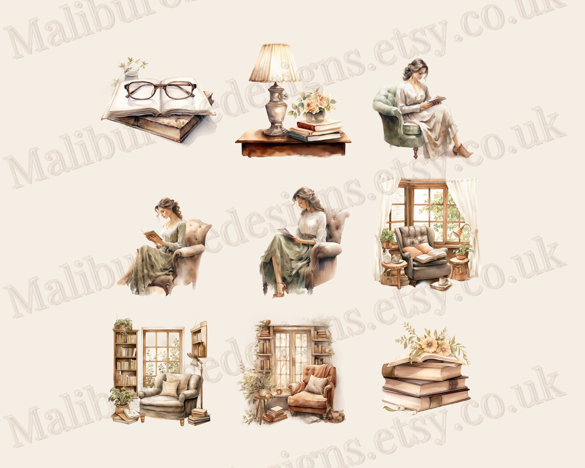 Bookworm Clipart Bundle Watercolour Cottagecore Transparent - Etsy