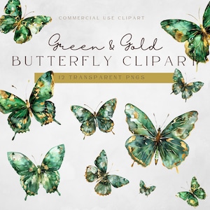 Green Gold Butterflies Clipart | Butterfly Garden | Watercolor ...