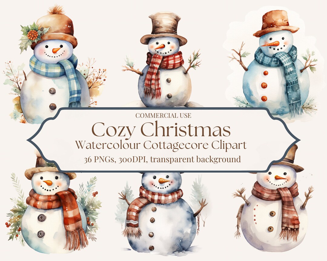 Cute Snowmen Clipart Watercolour Transparent PNG Instant - Etsy