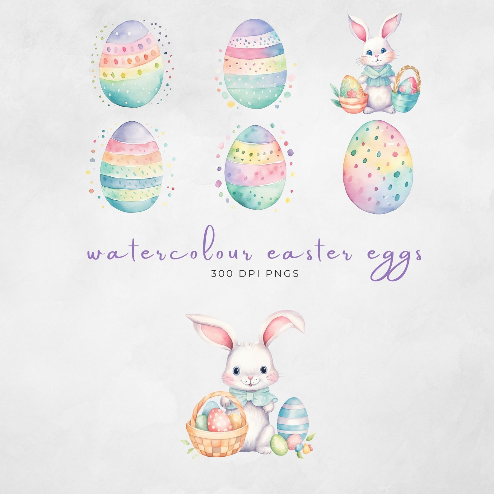 Watercolour Pastel Easter Eggs Clipart Bundle, Watercolor, Transparent ...