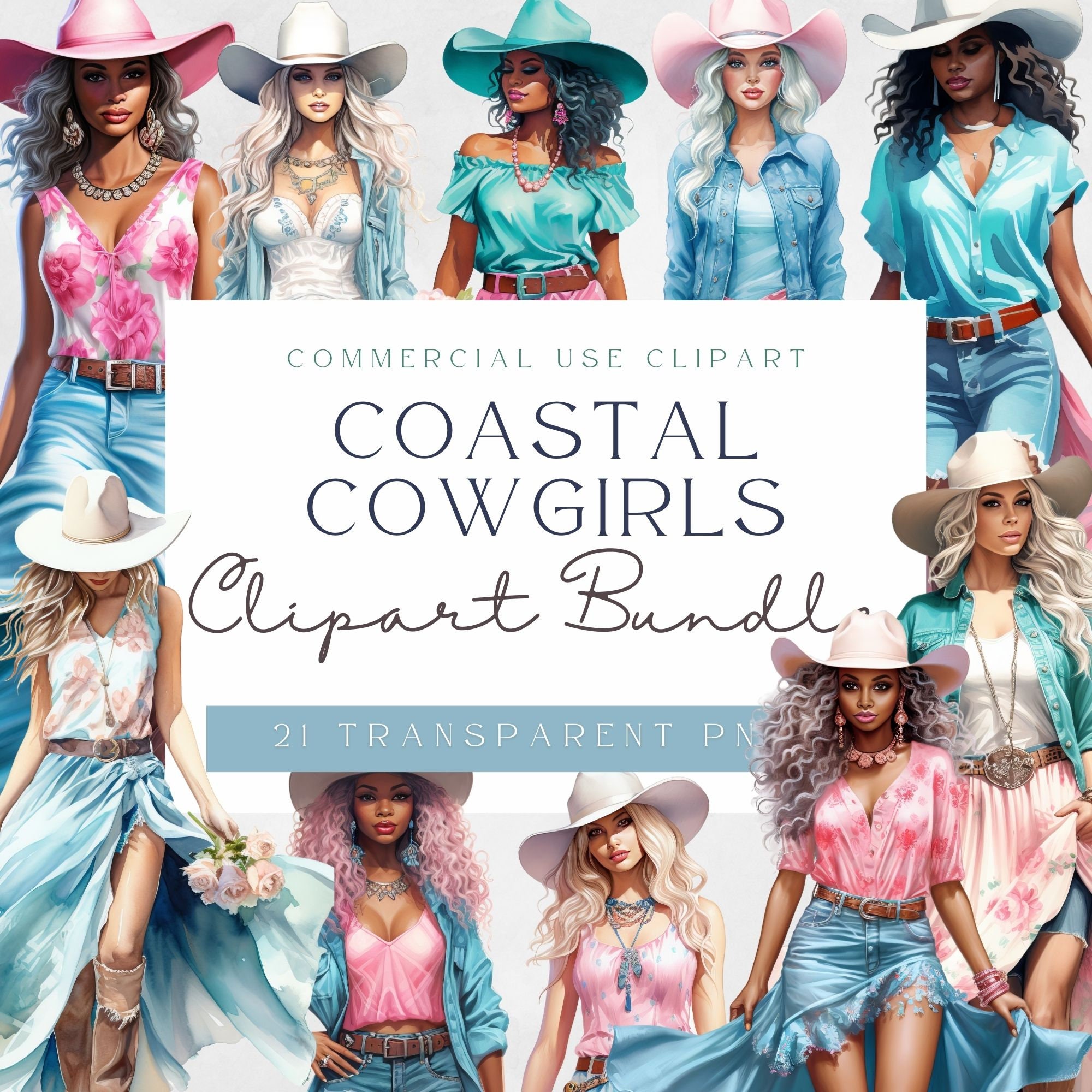 Coastal Cowgirl Png | Commercial Use | Mulberry Paper | Cowgirl Clipart ...