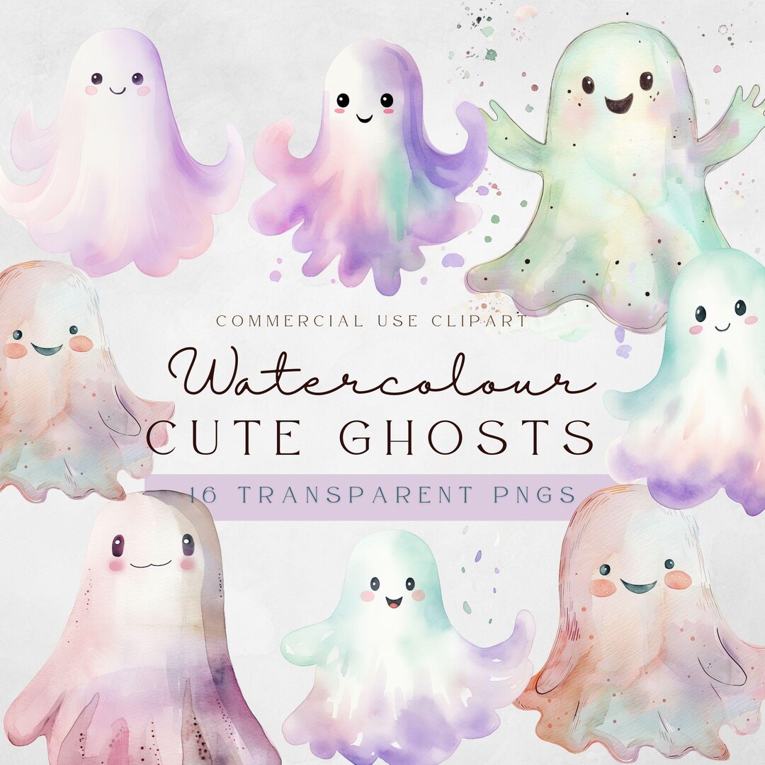 Coquette Ghost Clipart | Watercolour Cute Ghost Clipart | Ghost Reading ...
