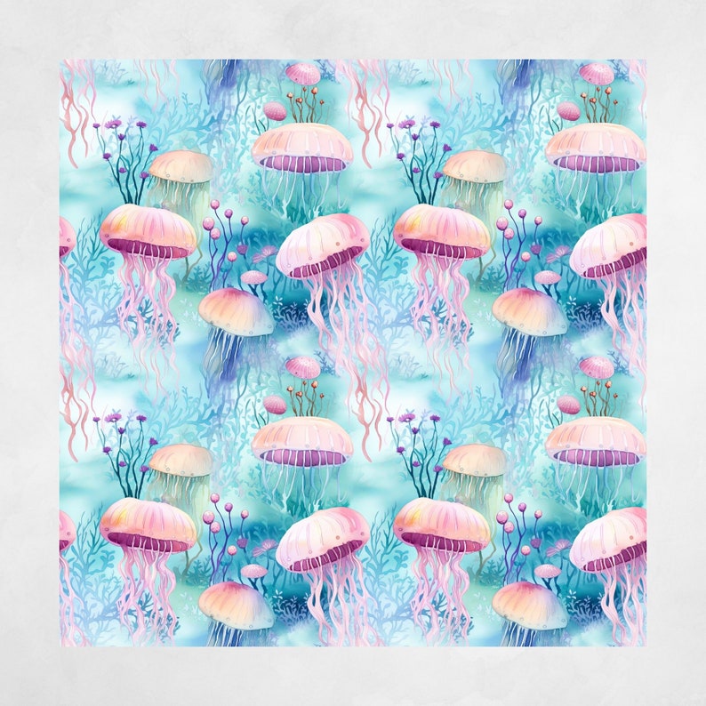 Watercolor Jellyfish Digital Paper, Seamless Pattern, Scrapbooking ...