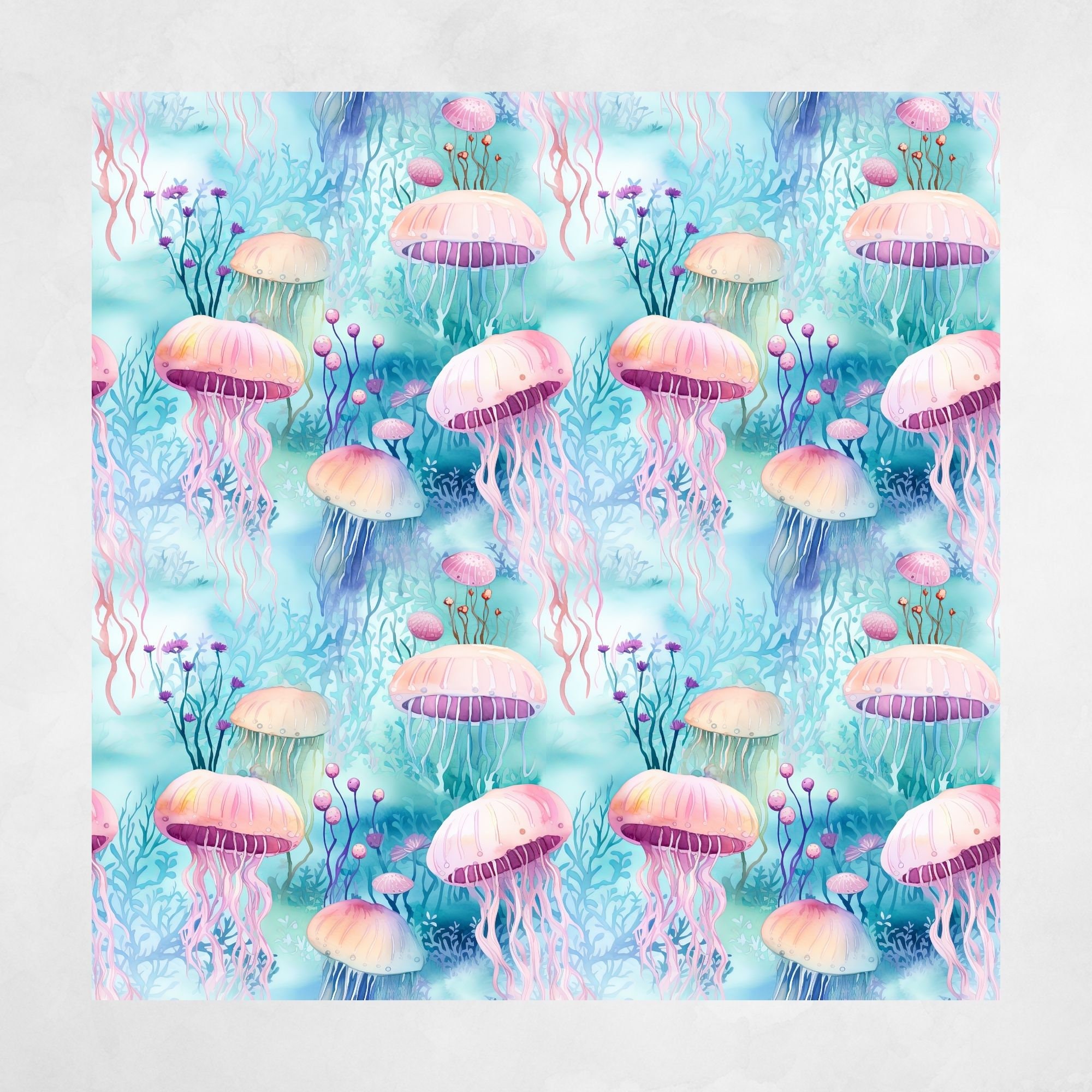 Watercolor Jellyfish Digital Paper, Seamless Pattern, Scrapbooking ...