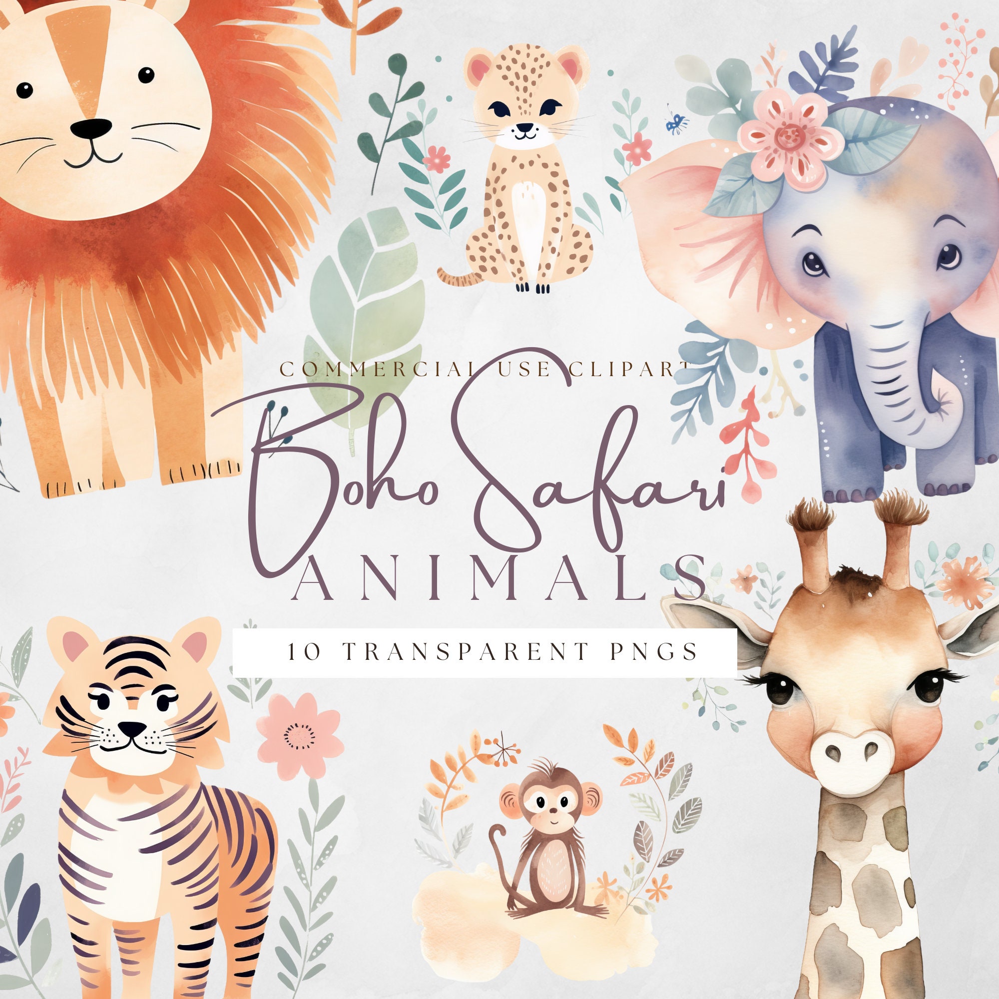 Boho Safari Animal Clipart Logo Elements Neutral Nursery Wall Decor ...