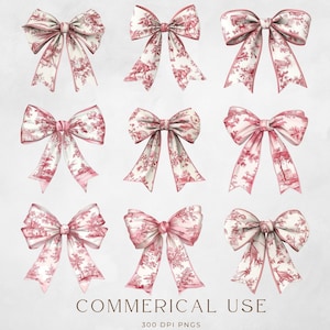 Pink Toile Clipart | Pink Bow Clipart | Coquette Bow | Toile De Jouy ...