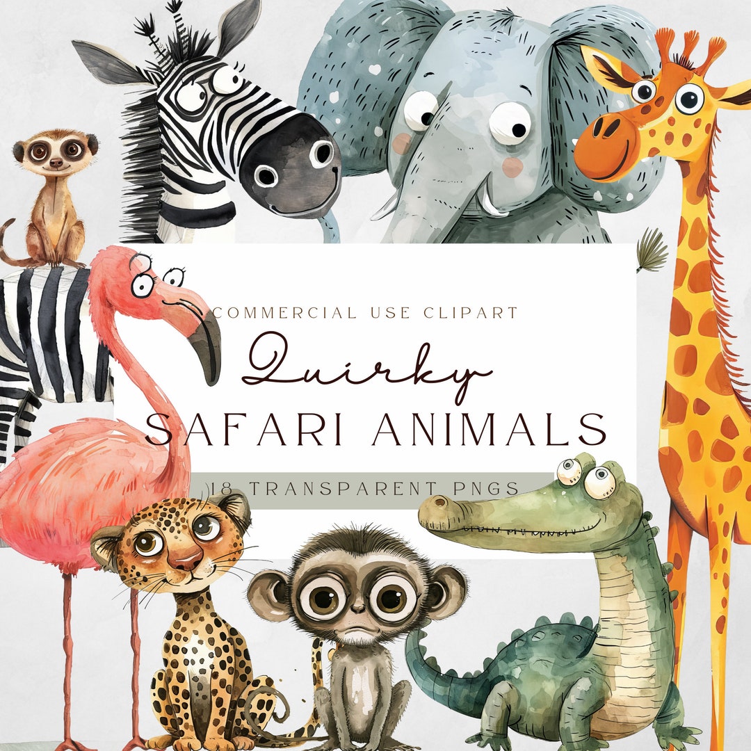 Commercial Use | Quirky Safari Animal Clipart Illustrations | Whimsical ...