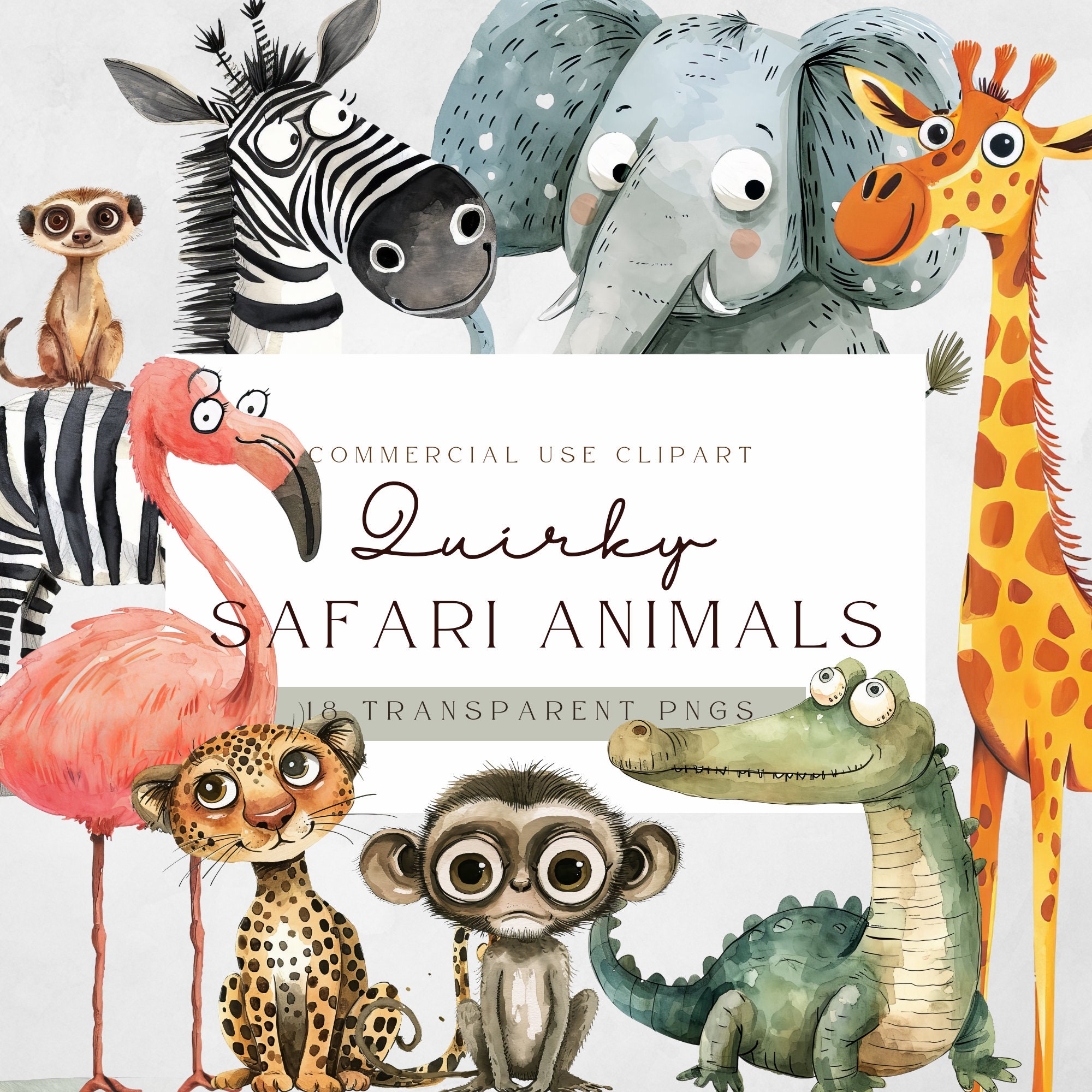 Commercial Use | Quirky Safari Animal Clipart Illustrations | Whimsical ...