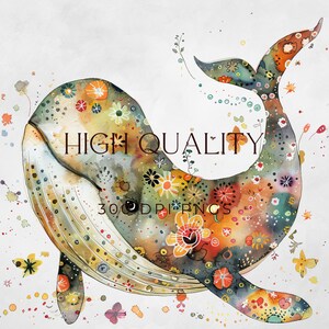 Watercolor Whimsical Whales, Clipart Bundle, Transparent PNG, Instant ...