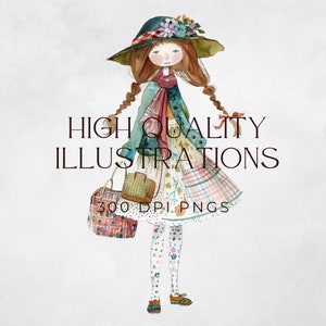 Whimsy Girl Clipart | Whimsical Quirky Girl Illustration | Quirky Clip ...