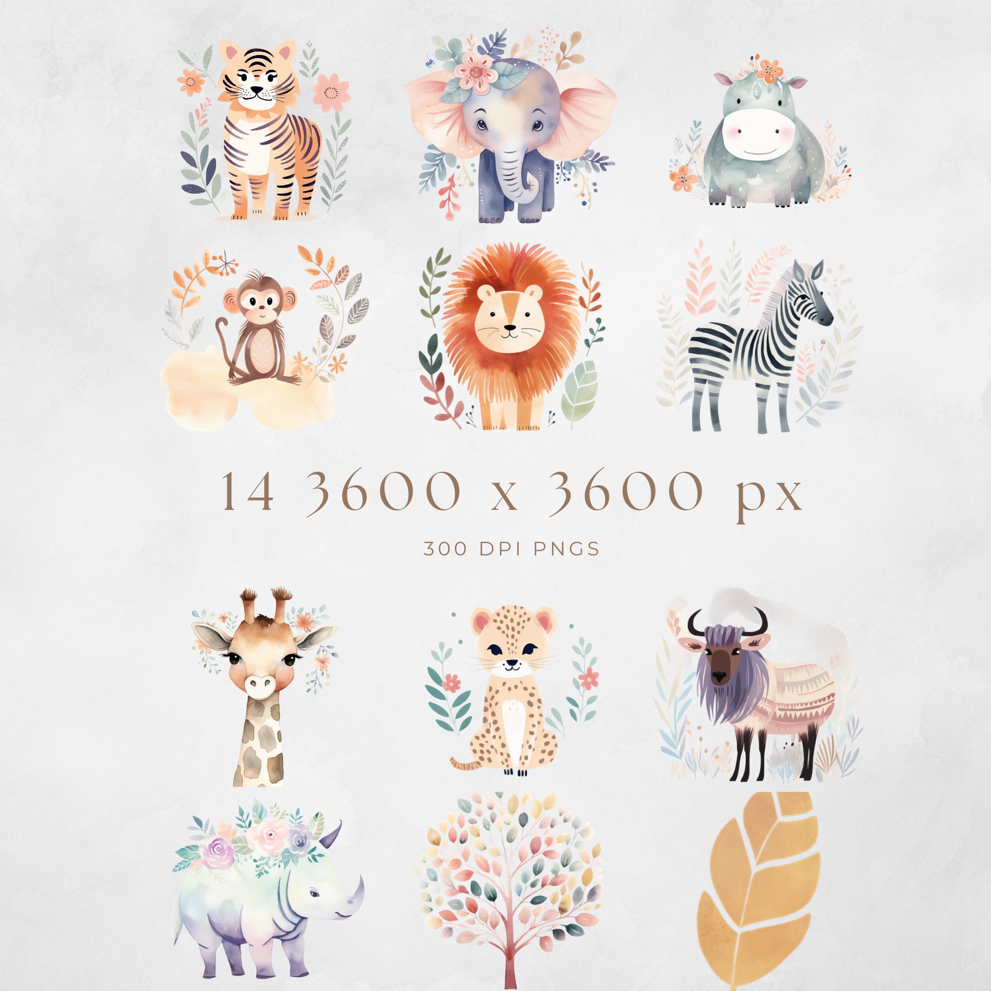 Boho Safari Animal Clipart Logo Elements Neutral Nursery Wall Decor ...