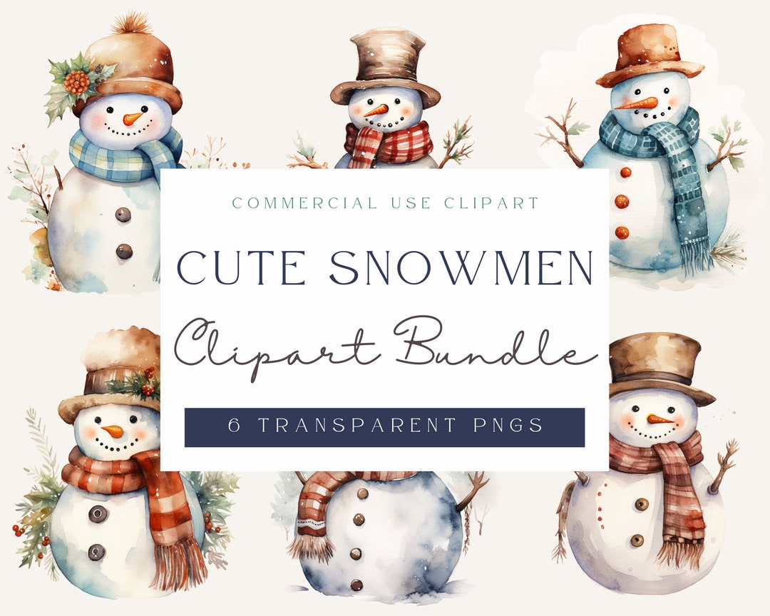 Cute Snowmen Clipart Watercolour, Transparent PNG, Instant Download ...