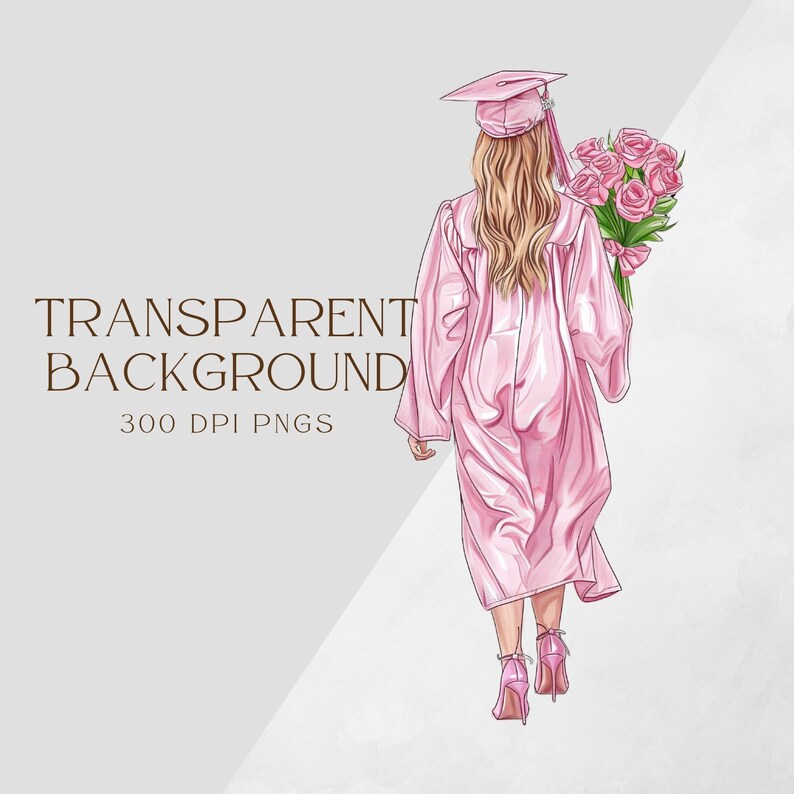 Pink Graduation Clipart | Pink and Gold Watercolour Grad Cap and Gown ...