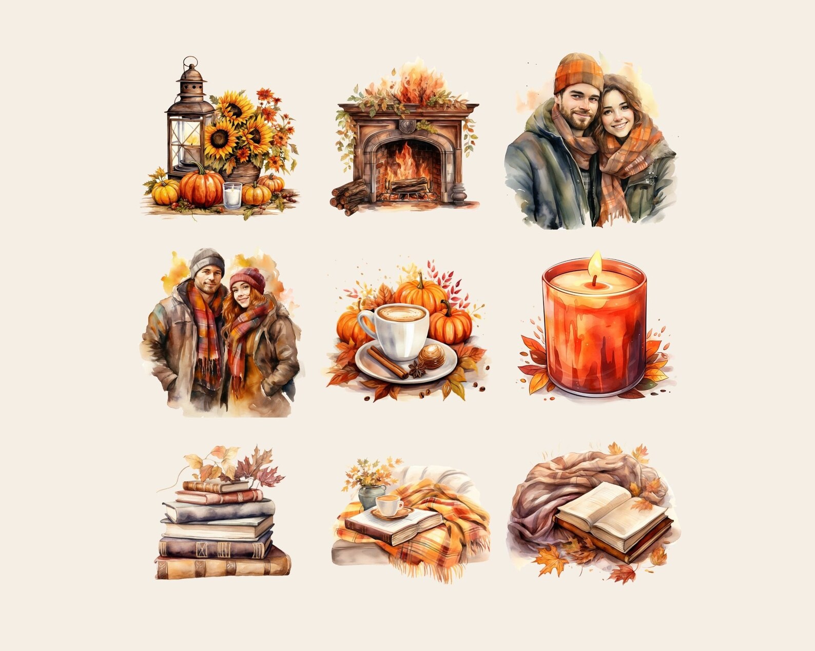 Cozy Autumn Clipart Bundle: Watercolor Cottagecore PNG (commercial Use ...