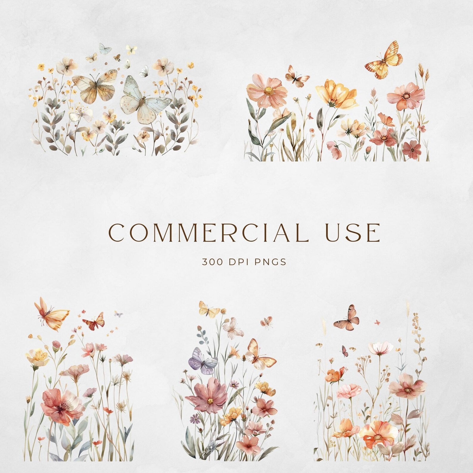 Wildflowers With Butterflies Clipart | Butterfly Garden | Boho Clipart ...